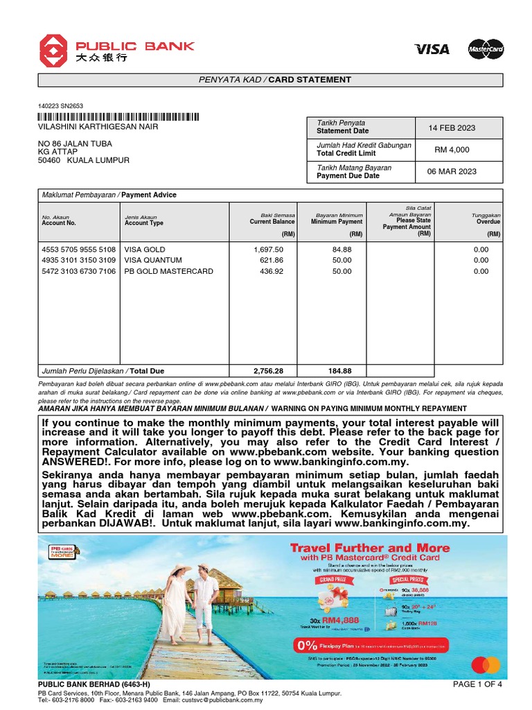 Penyata Kad / Card Statement | PDF | Credit Card | Cheque