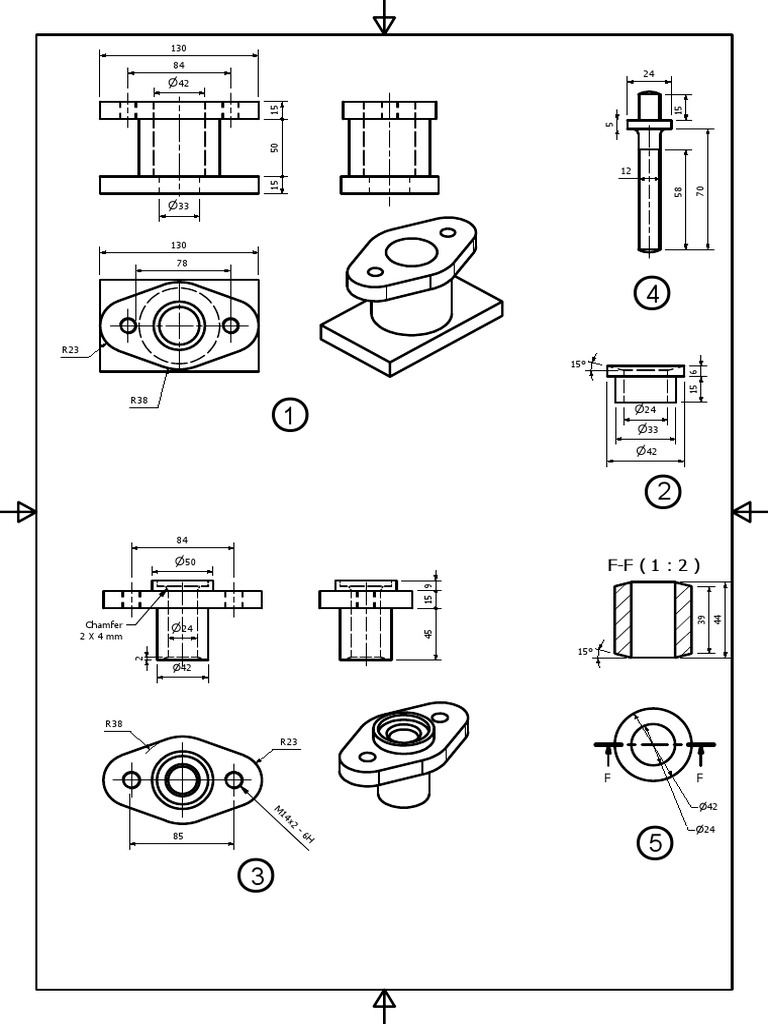 Technical drawing of a mechanical part with dimensions, tolerances, and ...
