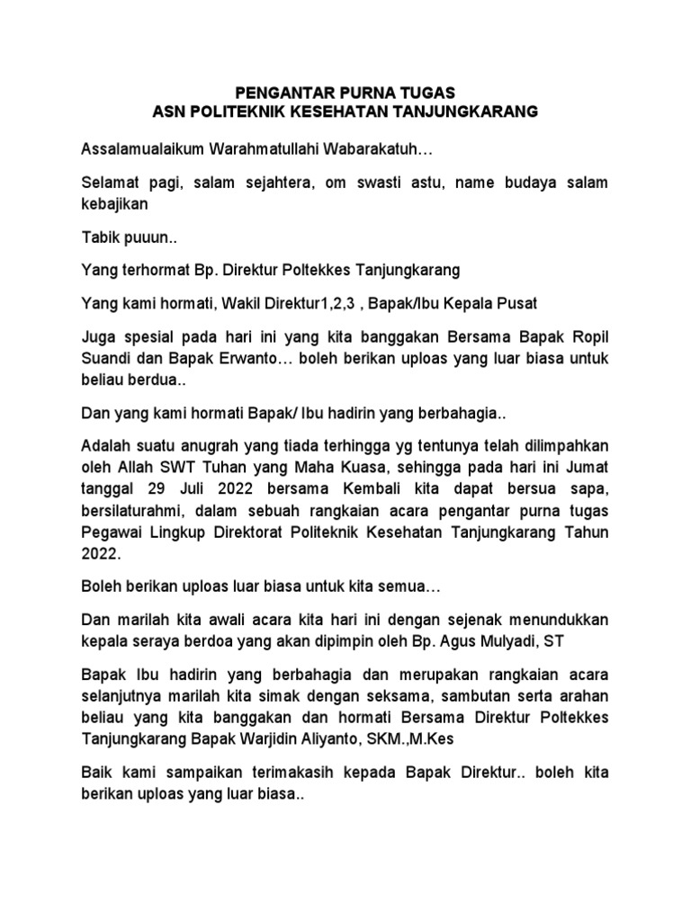 MC - Pengantar Purna Tugas | PDF MC - Pengantar Purna Tugas | PDF