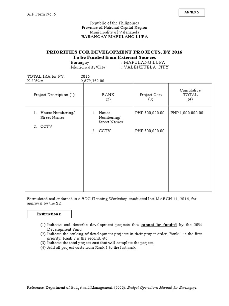 Annex 5 - AIP Form No. 5 BDP | PDF