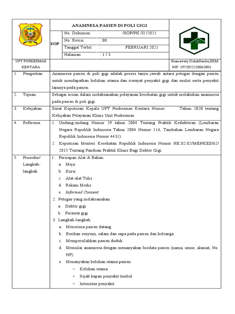 SOP-ANAMNESA-GIGI | PDF