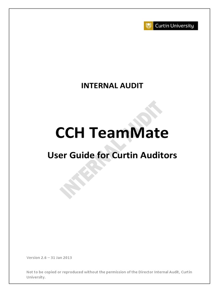 INTERNAL AUDIT. CCH TeamMate. User Guide For Curtin Auditors | PDF ...