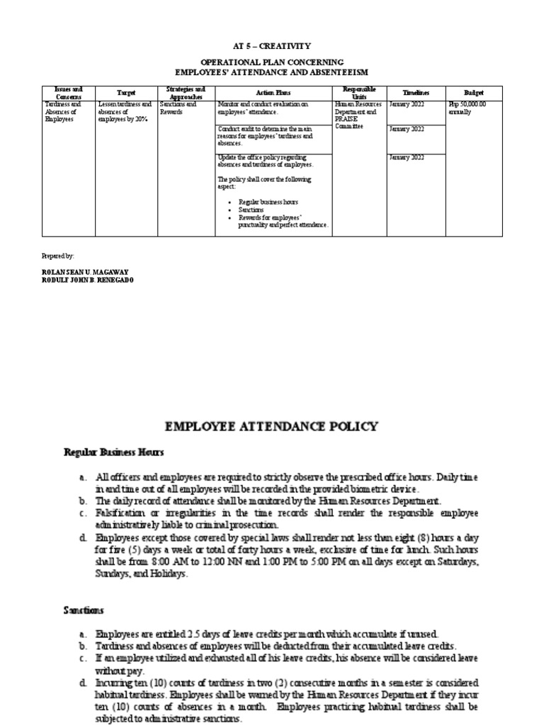 Employees Attendance and Absenteeism | PDF | Government | Justice