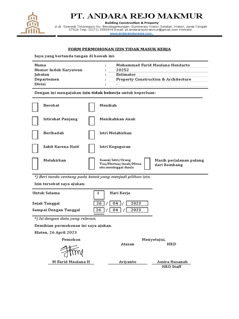 Format Surat Izin Sakit | PDF