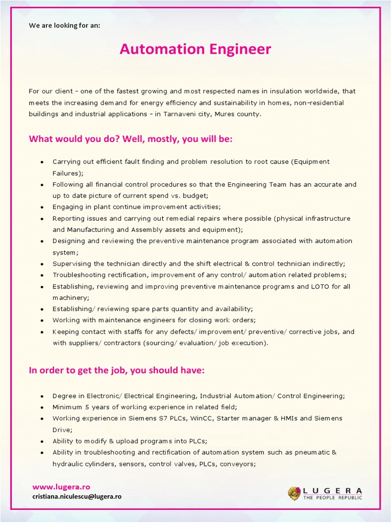 JD Automation Engineer.pdf | PDF | Automation | Programmable Logic Controller