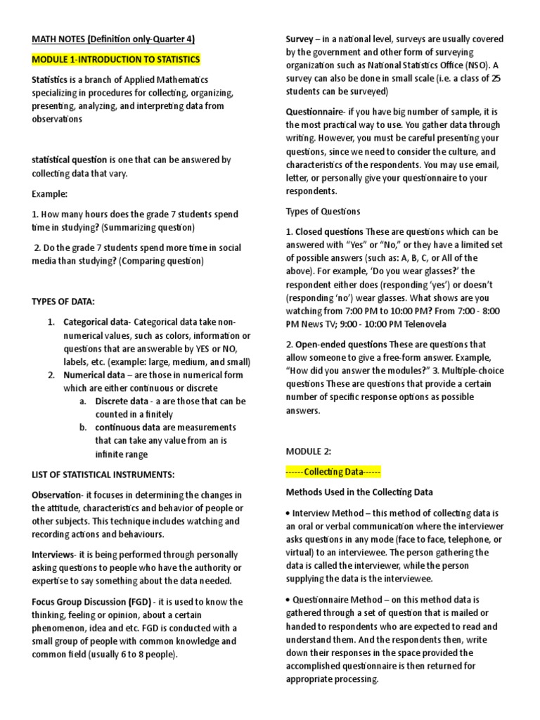 MATH-NOTES-q4-Mod1to3-Statistics (1).pdf | PDF | Survey Methodology ...