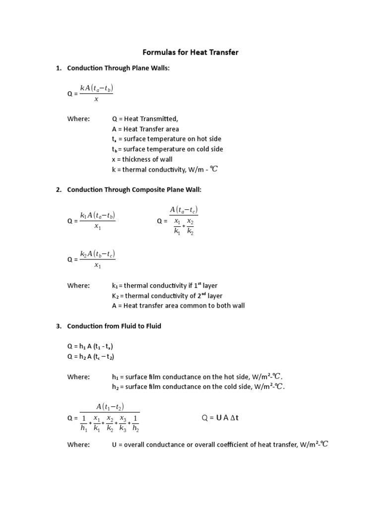 Formulas for heat transfer calculations | PDF | Thermal Conduction | Heat Transfer