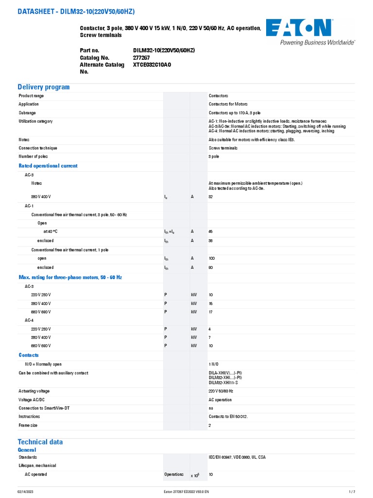 Eaton 277267 DILM32 10 (220V50 60HZ) en - GB | PDF | Alternating ...
