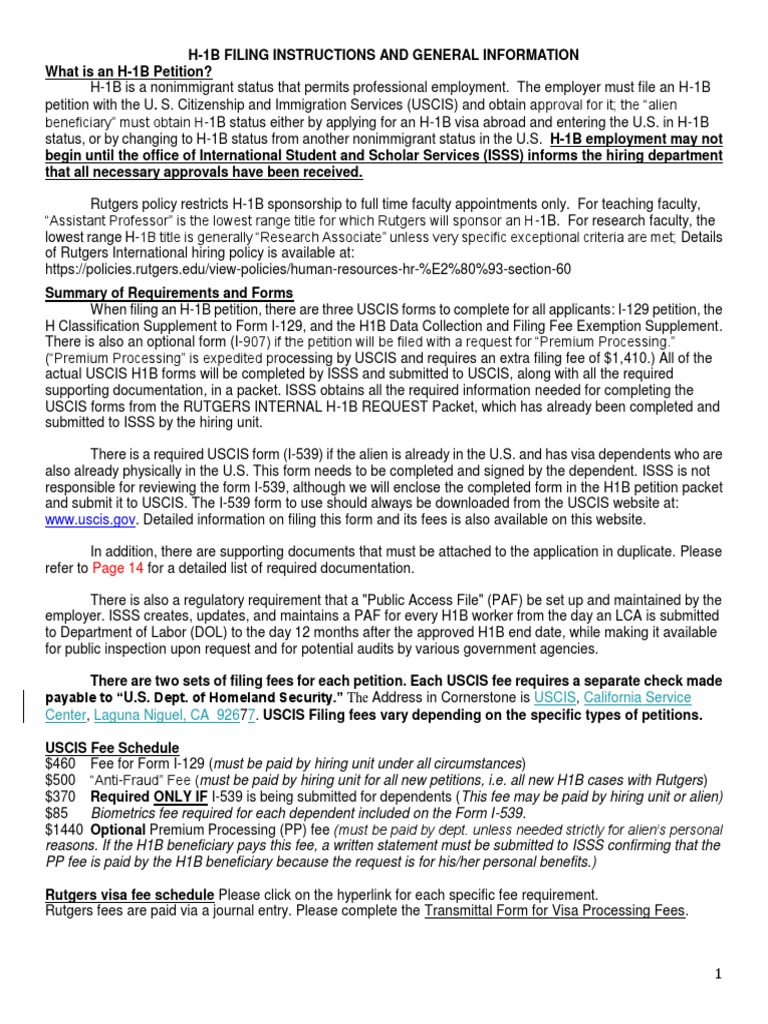 H-1B Filing Instructions | PDF