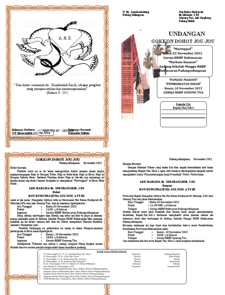 Undangan Pernikahan A & Marhata Sinamot | PDF