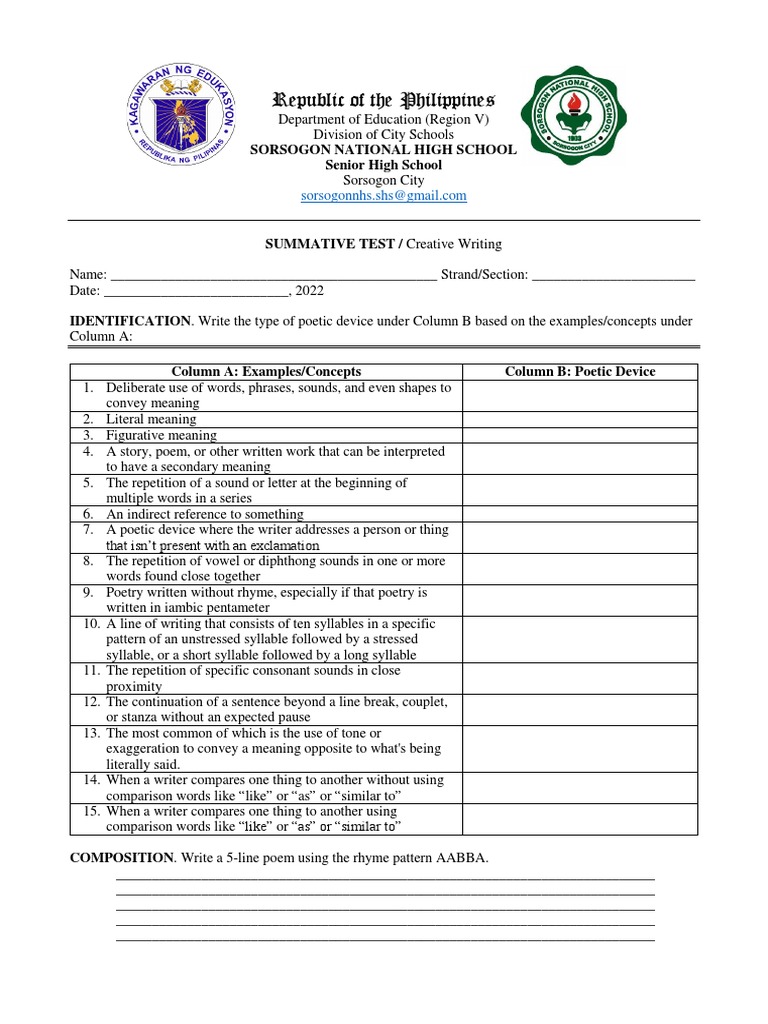 Summative Test CW PDF | PDF | Poetry | Syllable