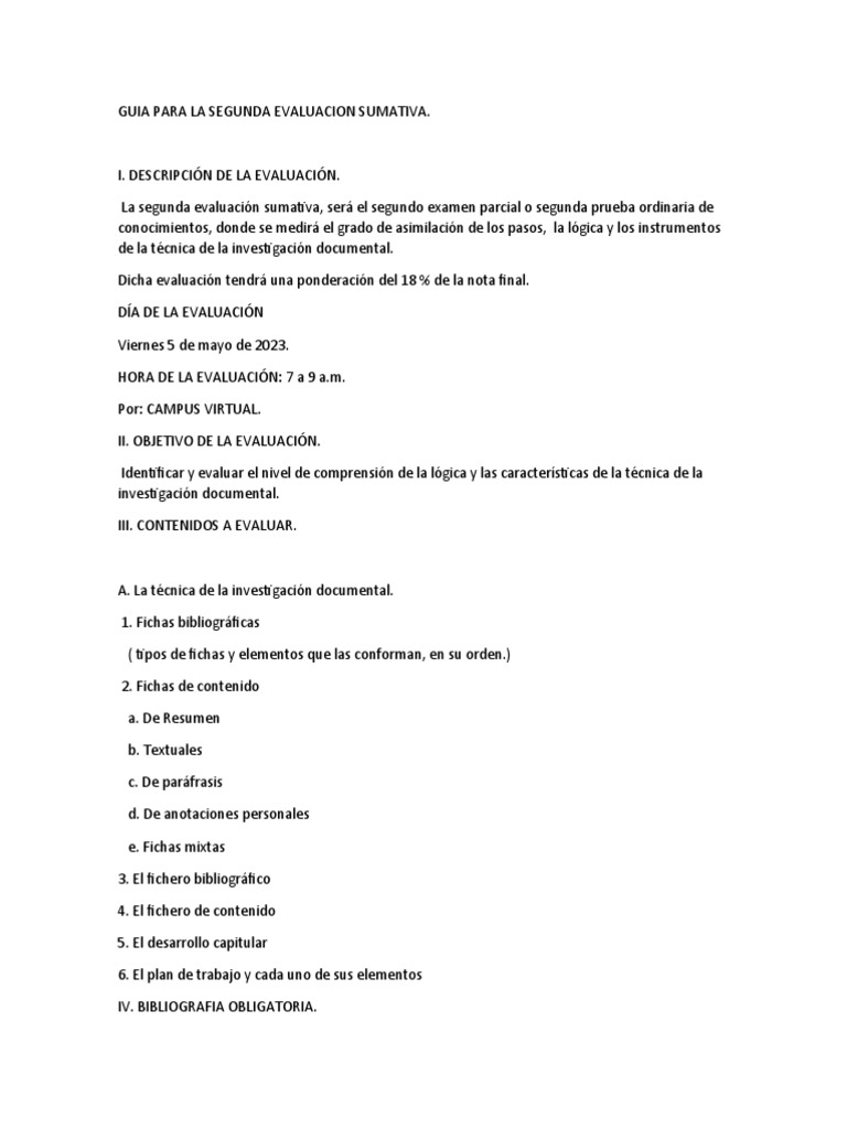 Guia para La Segunda Evaluacion Sumativa | PDF