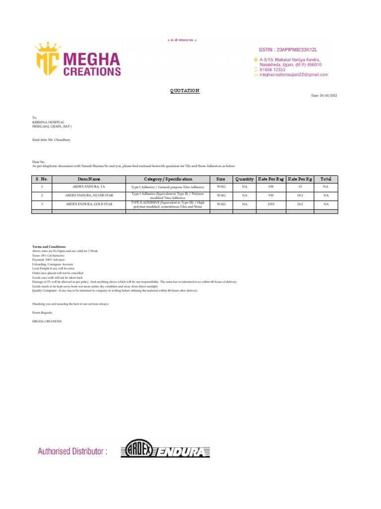 Quotation Ardex Endura | PDF