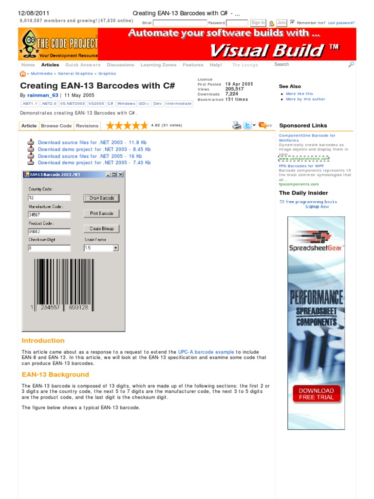 Creating Ean 13 Barcodes With C Code Project Pdf Universal