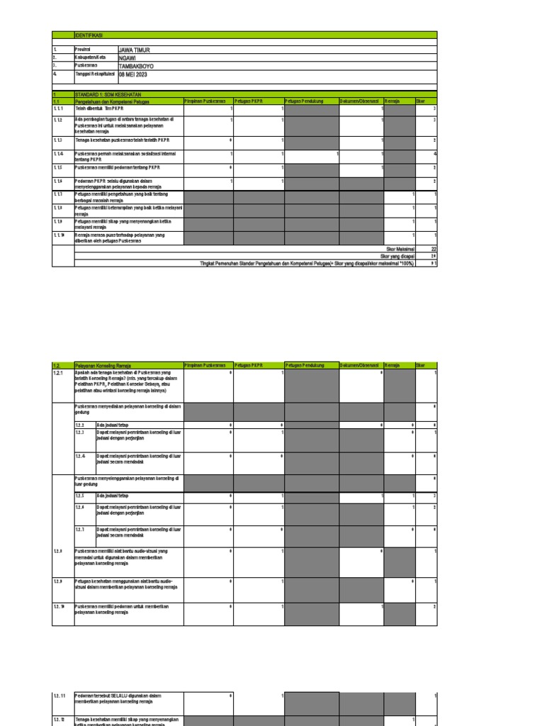 Matriks Penilaian PKPR Tambakboyo | PDF