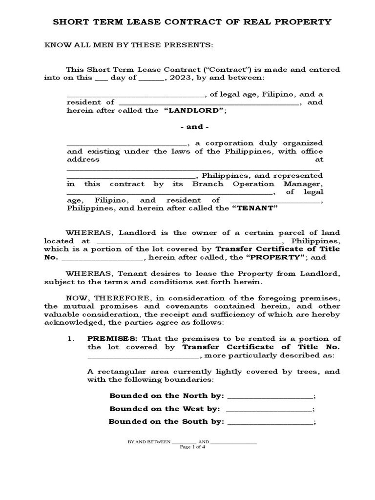 Short Term Lease Contract of Real Property | PDF | Leasehold Estate | Lease
