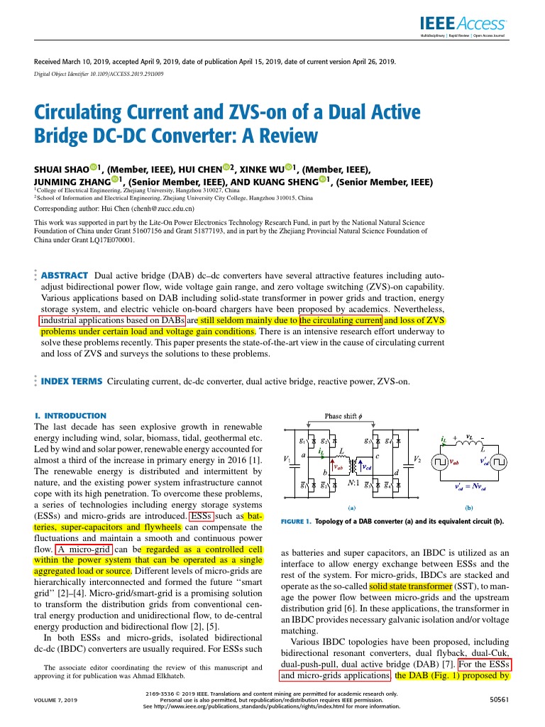 Circulating Current and ZVS On of A Dual Active Bridge DC DC Converter ...