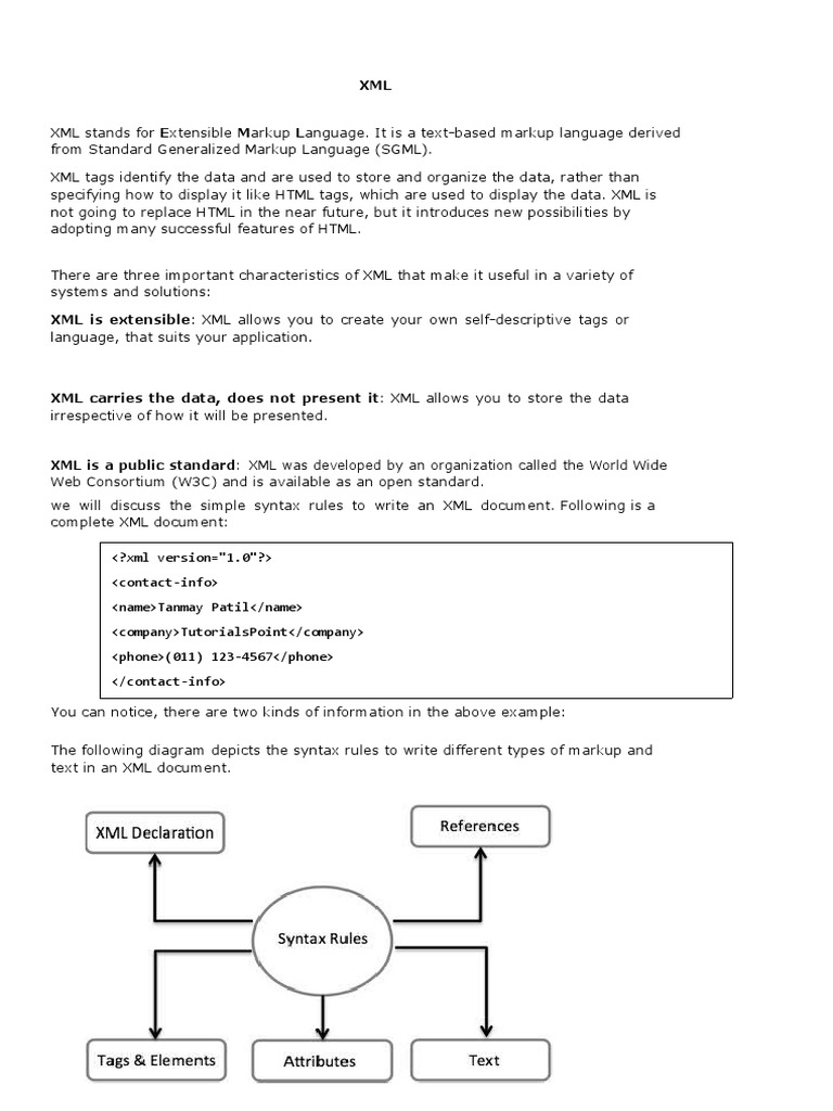 Xml Stands For Extensible Markup Language Pdf Xml Markup Language