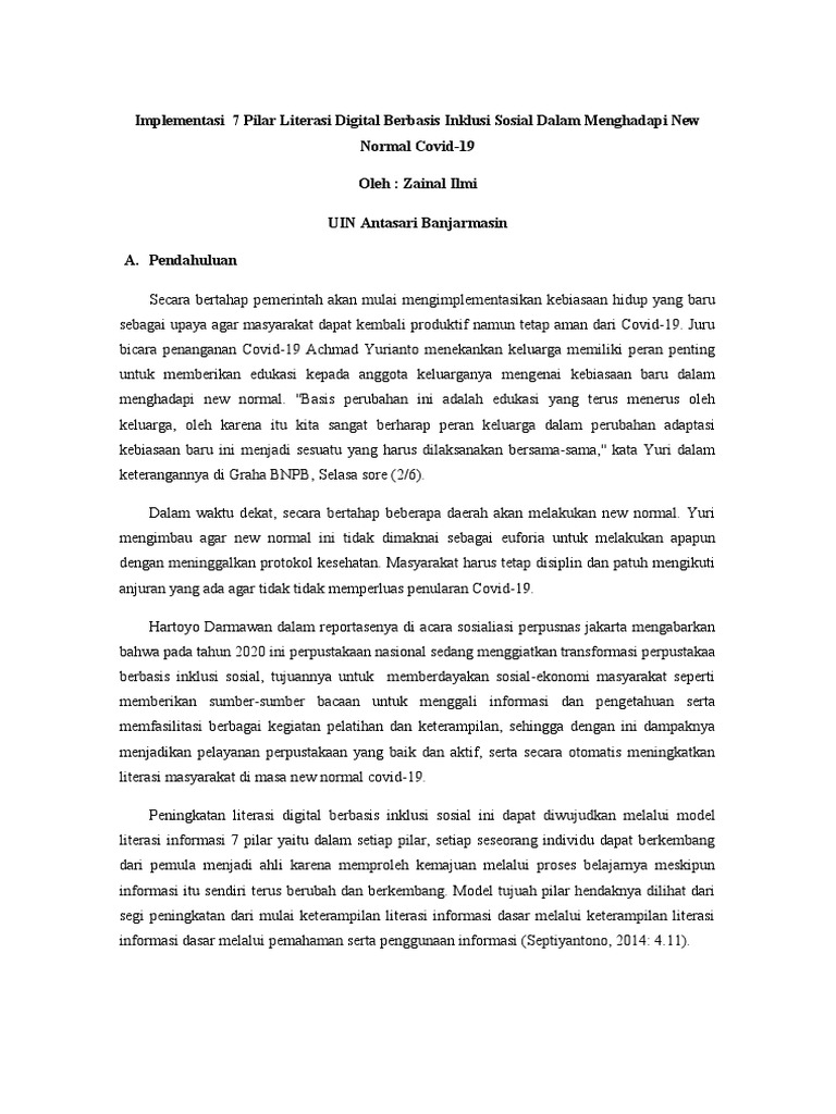 Implementasi 7 Pilar Literasi Digital Berbasis Inklusi Sosial Dalam Menghadapi New Normal Covid ...