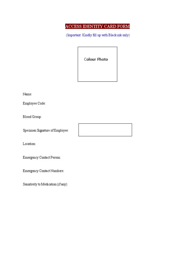 Access Identity Card Form | PDF