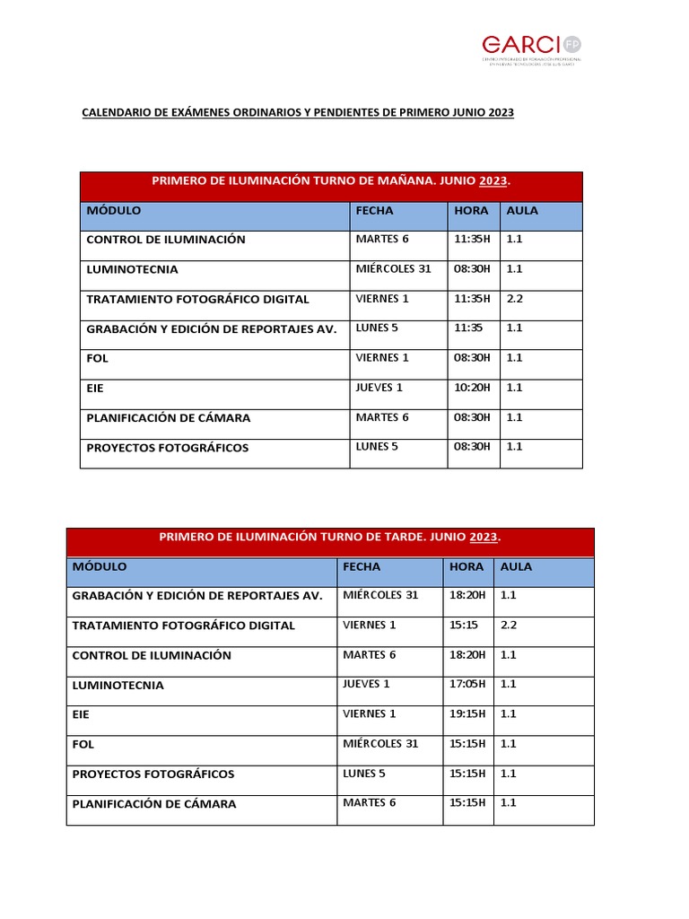 Calendario Examenes Ordinarios de Primero 2023 | PDF Calendario Examenes Ordinarios de Primero 2023 | PDF