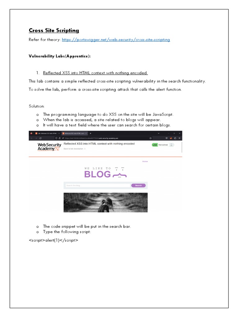 Cross Site Scripting (Portswigger Apprentice Manual) | PDF | Document ... Cross Site Scripting (Portswigger Apprentice Manual) | PDF | Document ...