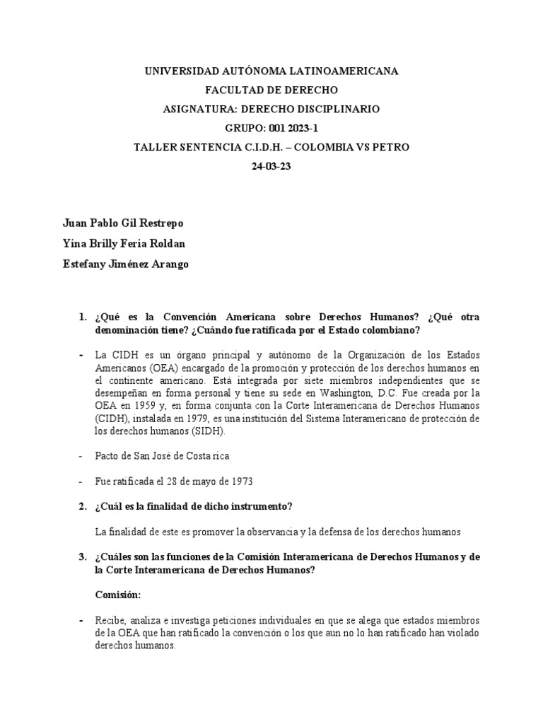 Taller Sentencia Colombia VS Petro | PDF | Convenio europeo de derechos ...
