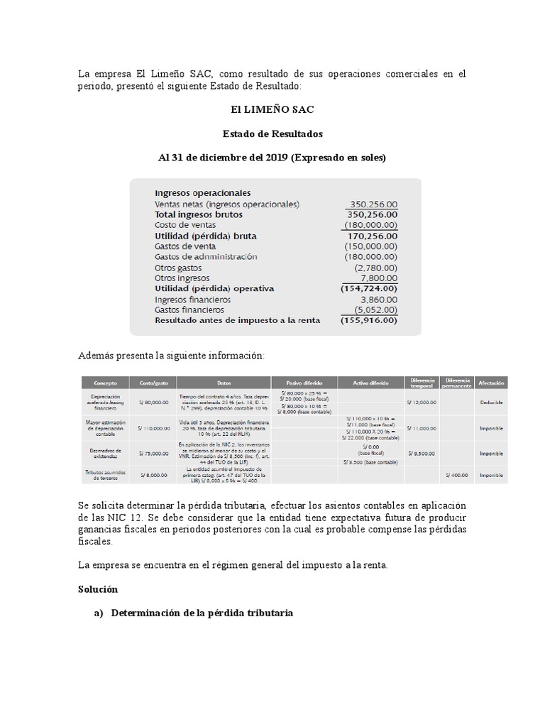 Nic 12 Caso Practico | PDF | Impuesto sobre la renta | Impuestos