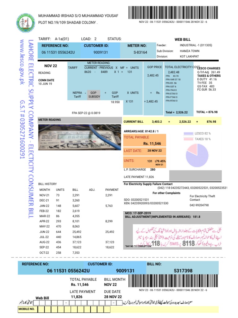 LESCO - Web Bill 11 23 PDF | PDF | Money | Services (Economics)