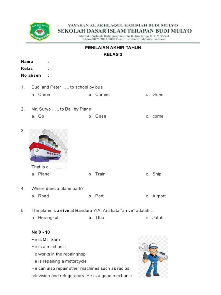 Penilaian Akhir Semester Bahasa Inggris SD | PDF