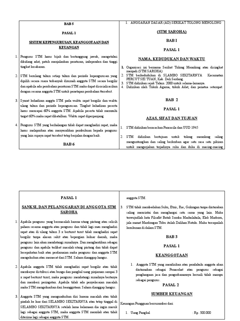Anggaran Dasar STM Saroha | PDF