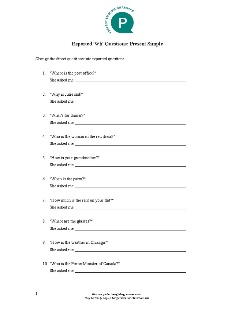 Reported Questions WH Present Simple | PDF