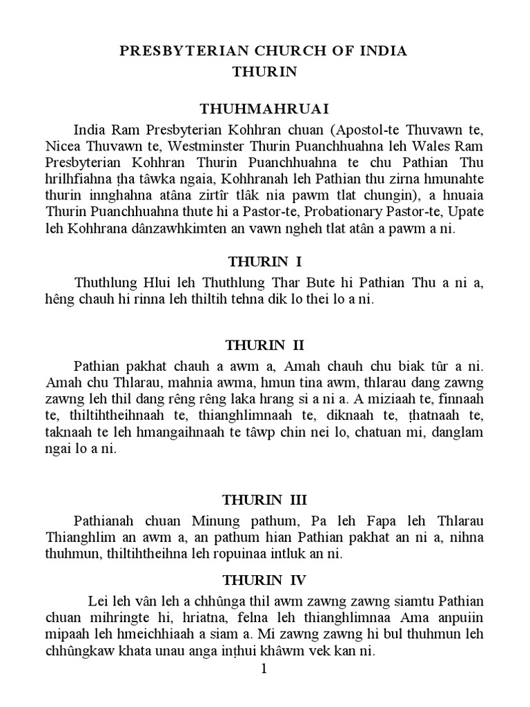 Presbyterian Church of India Thurin | PDF