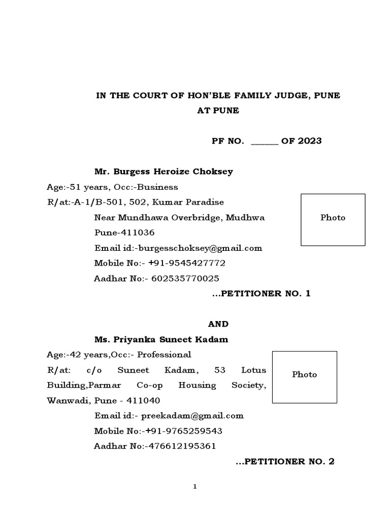 Petition - Divorce - Mutual Consent - MR Choksey | PDF | Divorce | Marriage Petition - Divorce - Mutual Consent - MR Choksey | PDF | Divorce | Marriage