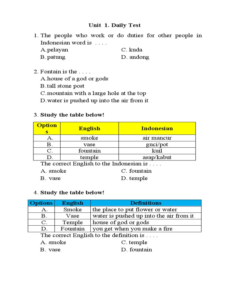 Unit 1 Daily Test For Grade 5 Pdf