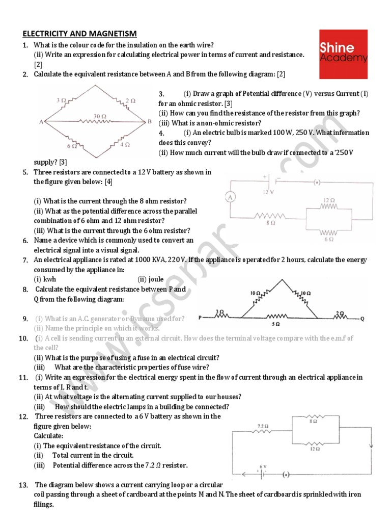 10th CBSe - CURRENT ELECTRICITY QUESTIONS | PDF | Electrical Resistance ...