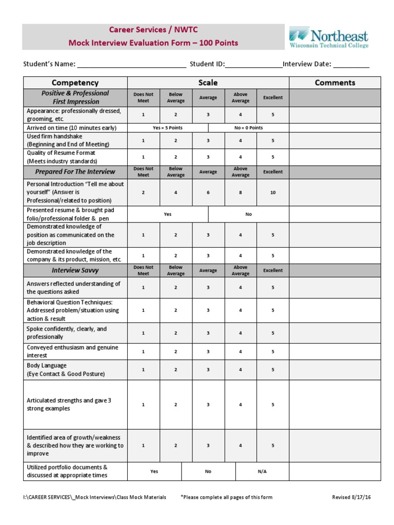 Mock Interview Evaluation Form | PDF | Body Language | Communication