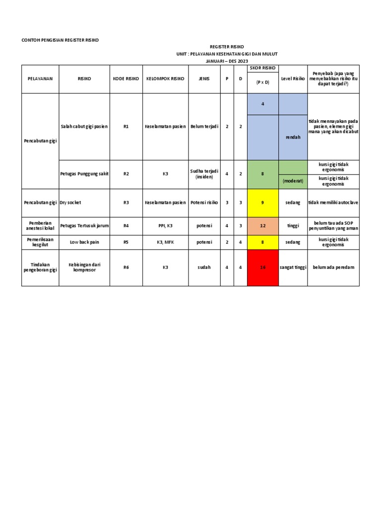 Contoh Register Risiko Pelayanan Kesehatan | PDF