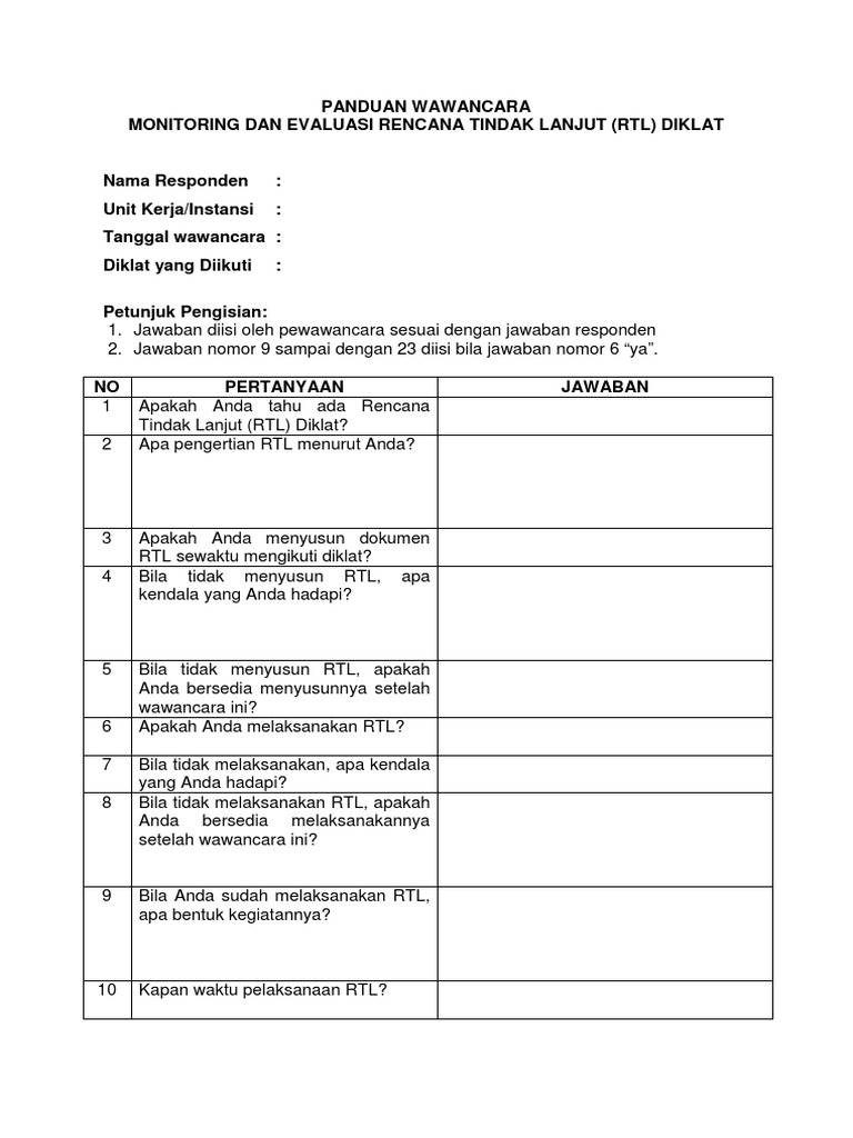 Panduan Wawancara Monev RTL | PDF | Karier & Perkembangan