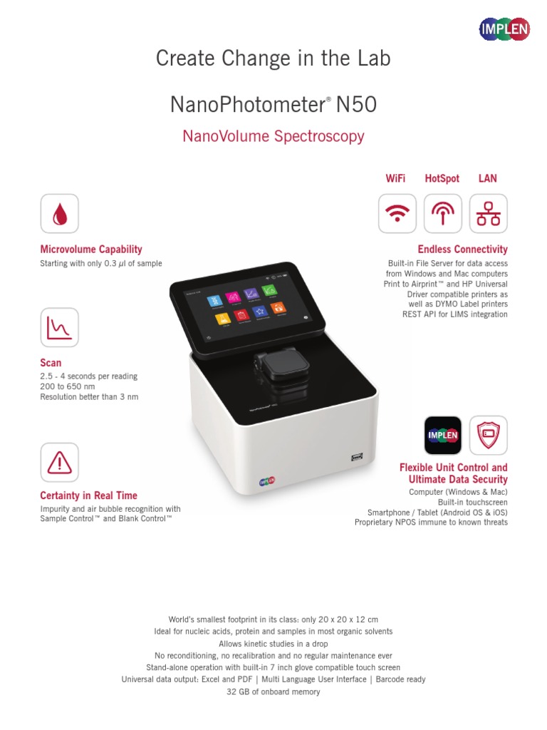 N50 Implen NanoPhotometer Data Sheet | PDF | Microsoft Windows ...