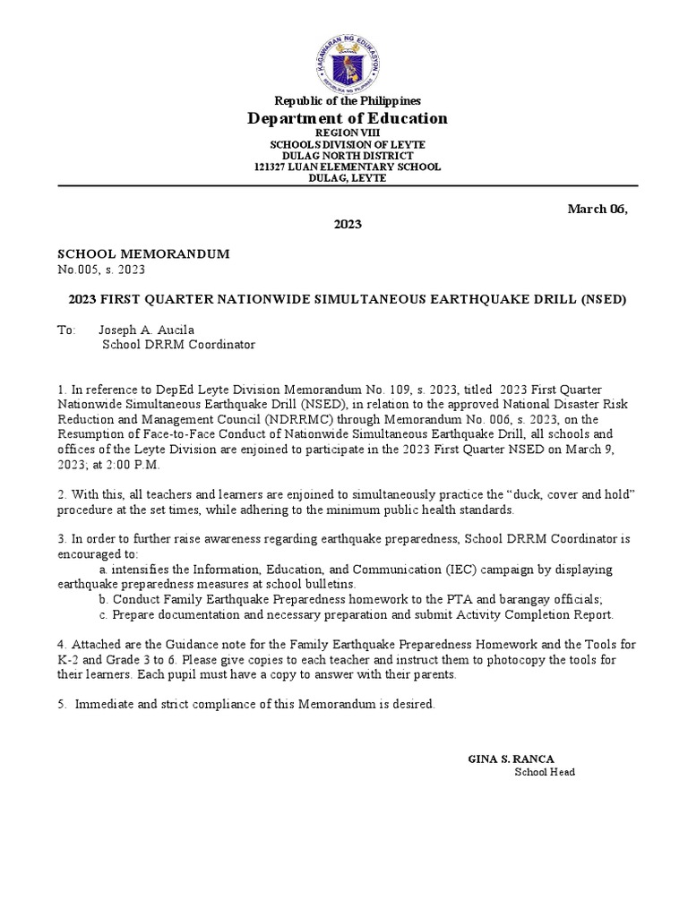 OFFICE MEMO - 2023 First NSED | PDF