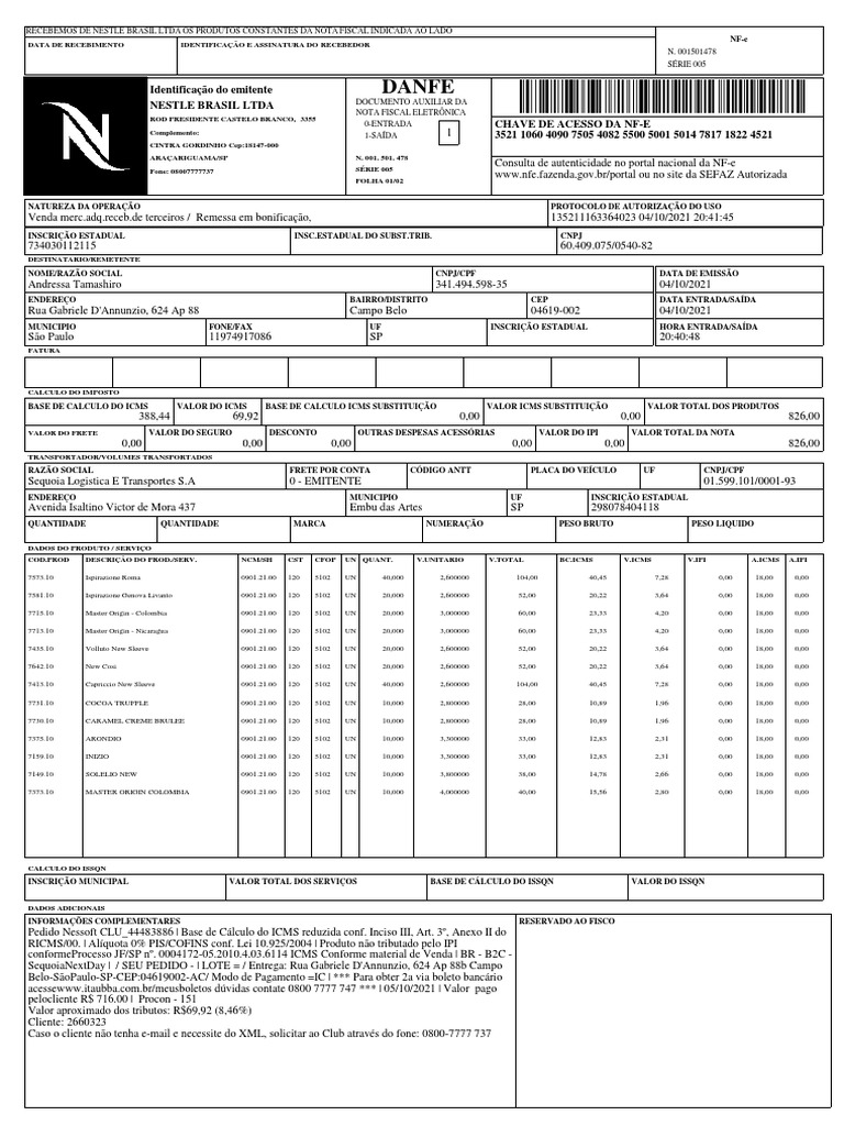 DANFE | PDF | Recibo | Produção e fabricação