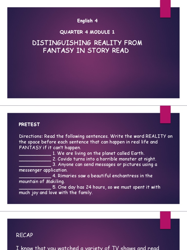 Module 1 (Distinguishing Reality From Fantasy in Story Read) | PDF | Prayer