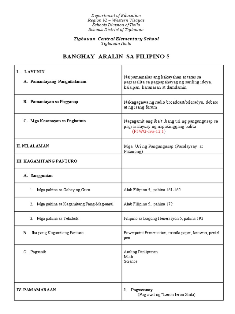 LEsson Plan in Filipino Demo Teaching TIP | PDF
