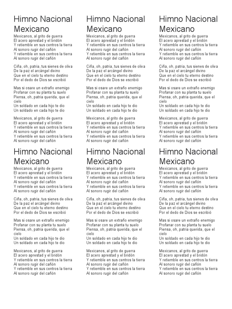 Letra Completa del Himno Nacional Mexicano | PDF