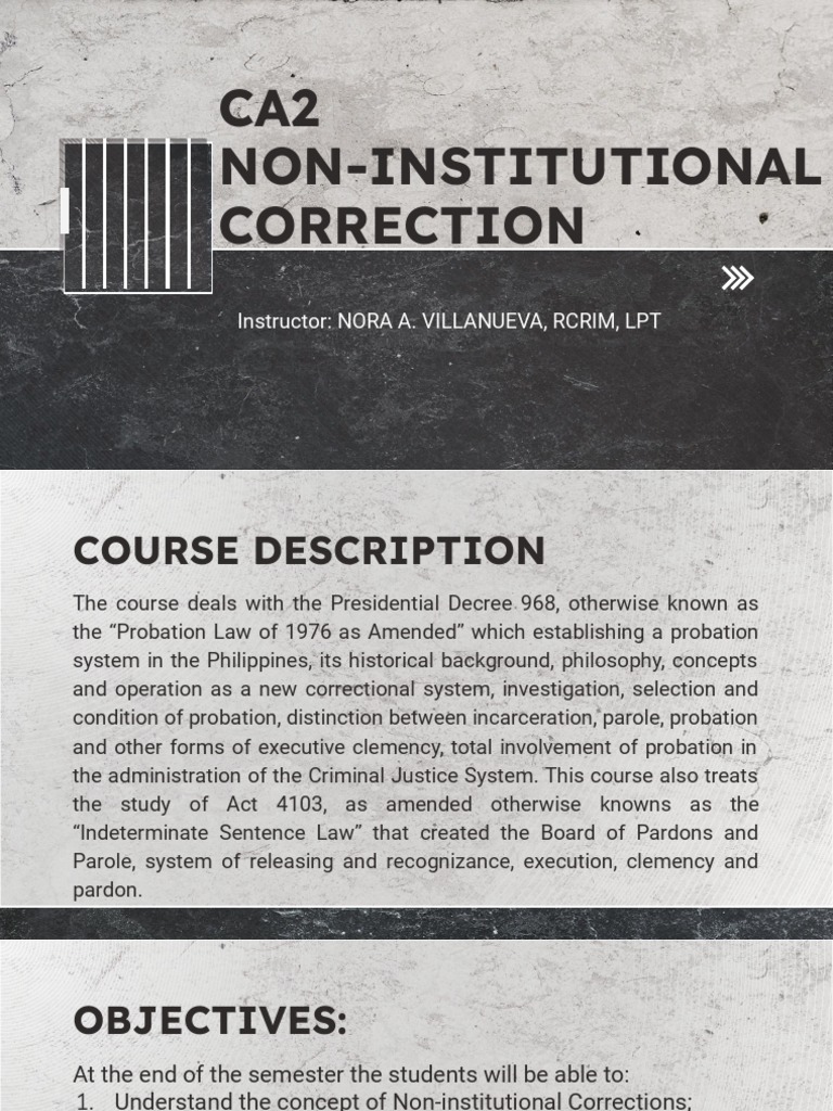 Non-Institutional Corrections Overview | PDF | Pardon | Bail