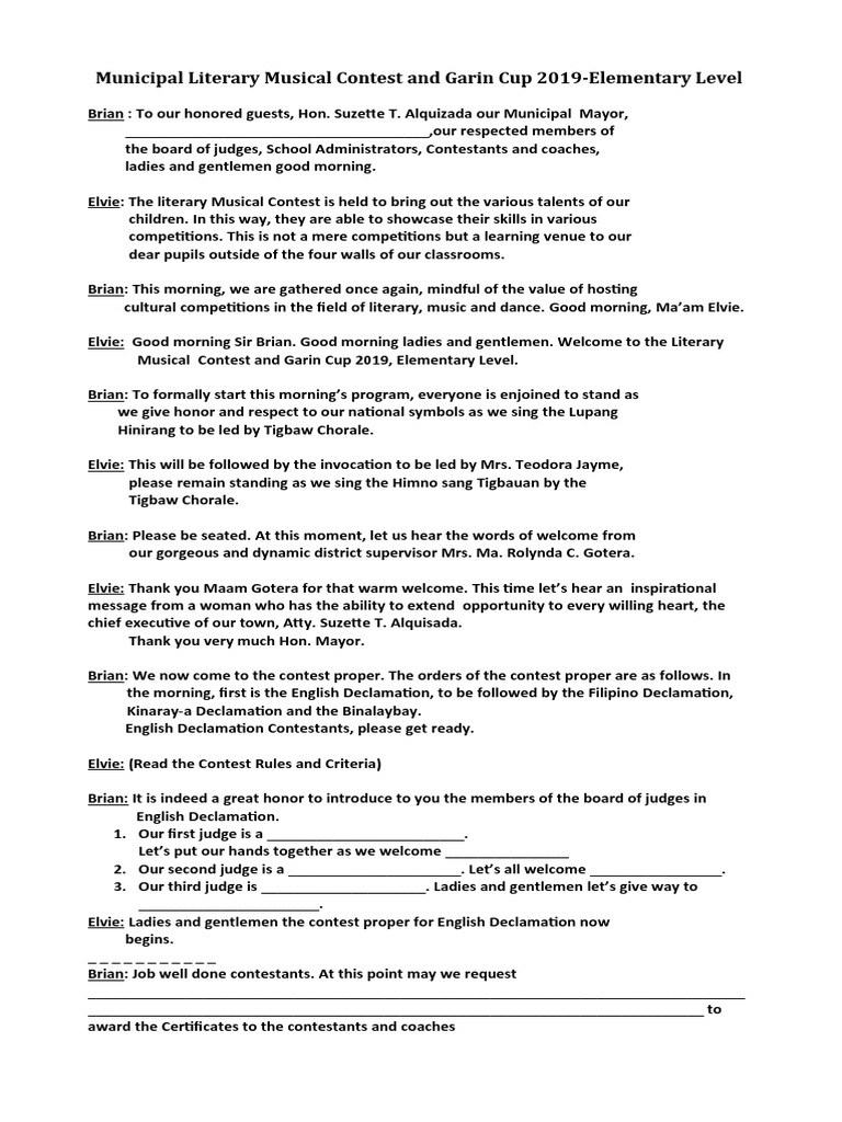 Literary Musical Contest 2019 Program | PDF | Entertainment ...