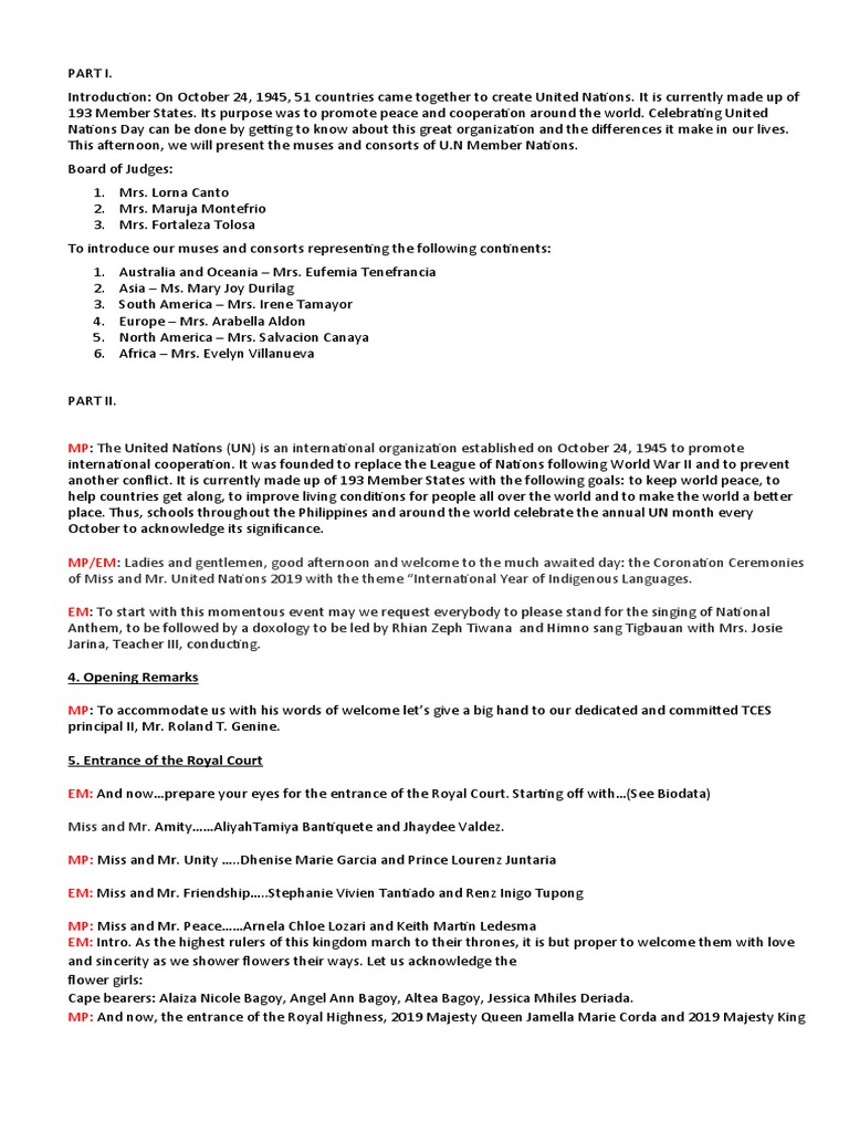 UN Coronation Script | PDF | Entertainment | Performing Arts