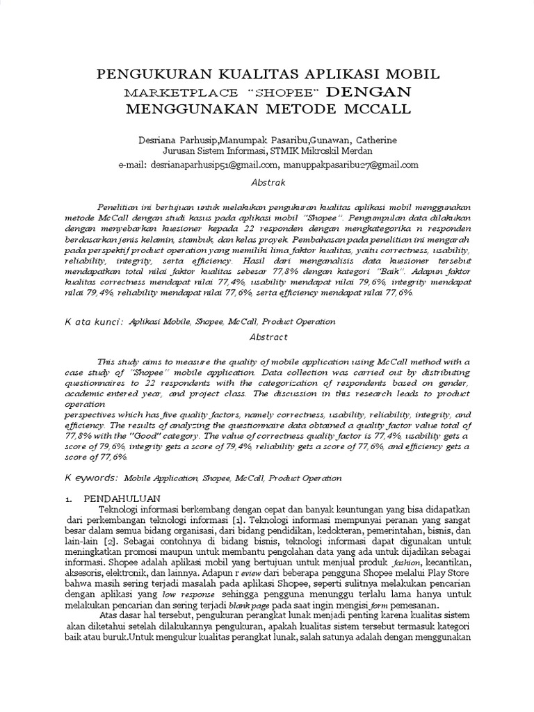 PDF Pengukuran Kualitas Aplikasi Mobile Shopee Dengan Menggunakan Metode Mccall - Compress | PDF