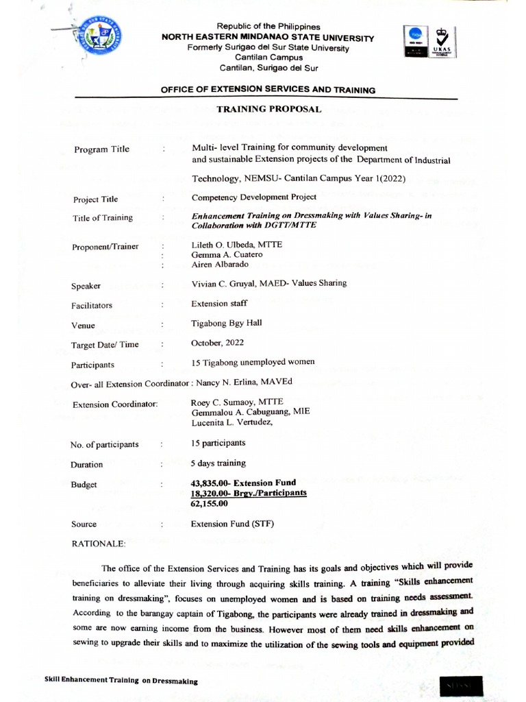 Enhancement Training On Dressmaking | PDF
